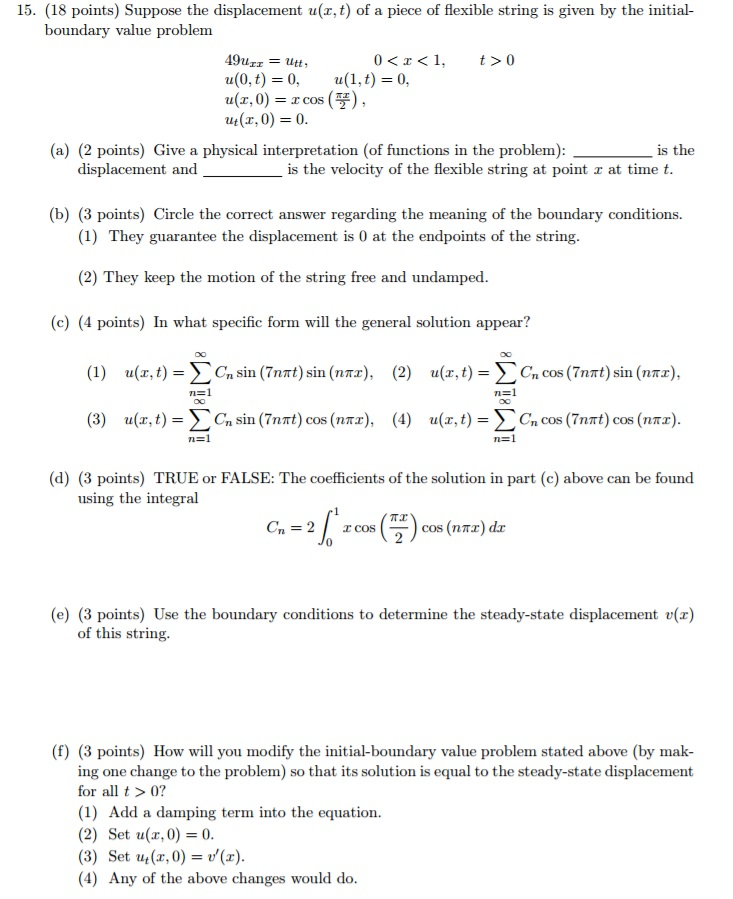 Solved Suppose the displacement u(x, t) of a piece of | Chegg.com