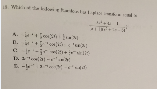 Solved Which of the following functions has Laplace | Chegg.com