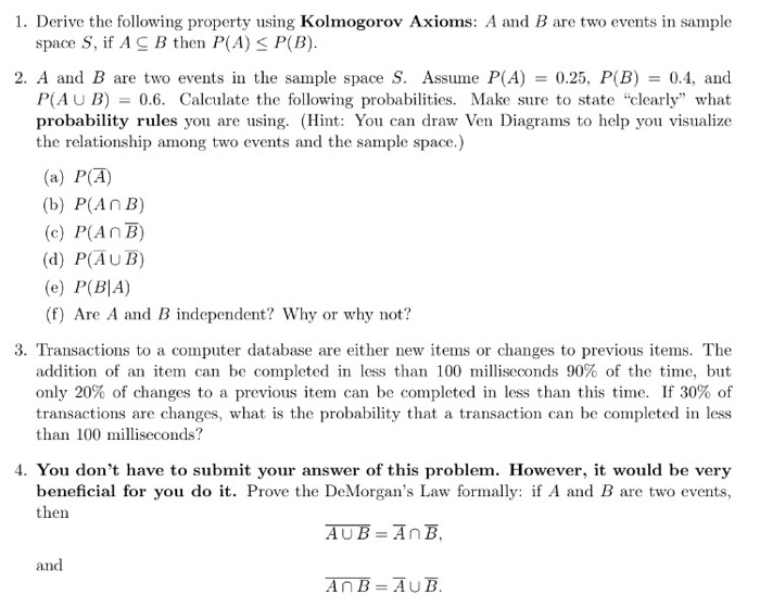 Solved Derive the following property using Kolmogorov | Chegg.com