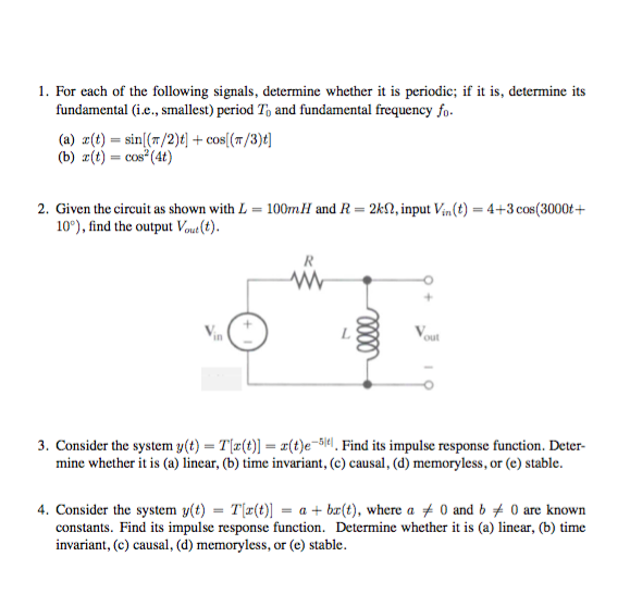 Solved For each of the following signals, determine whether | Chegg.com