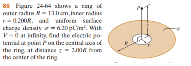 Solved 80 Figure 24-64 shows a ring of outer radius R = 13.0 | Chegg.com
