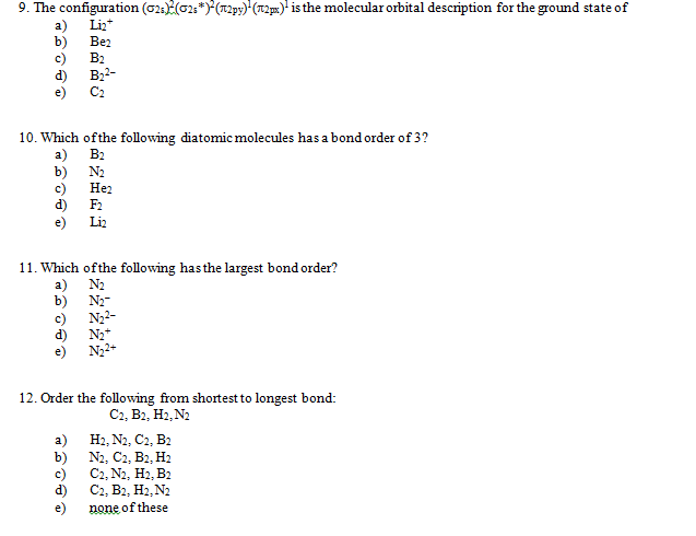 Solved F. The electron configuration ofa particular diatomic | Chegg.com