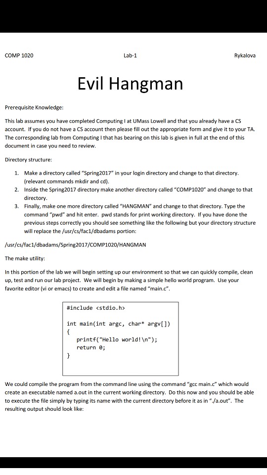 COMP 1020 Lab-1 Rykalova Evil Hangman Prerequisite | Chegg.com