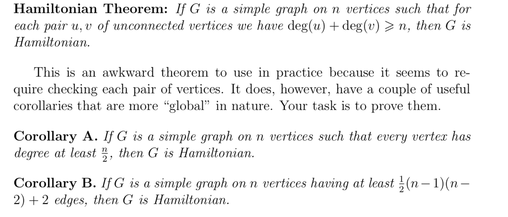 Solved Hamiltonian Theorem: If G is a simple graph on n | Chegg.com