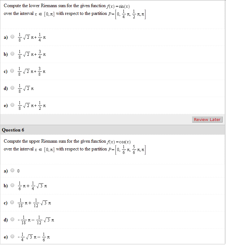 Solved Compute the lower Riemann sum for the given function | Chegg.com