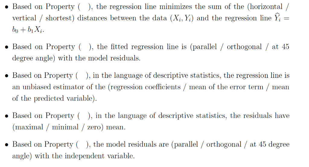 Solved (1) The sum of the residuals is zero: ei0 2ー (2) The | Chegg.com