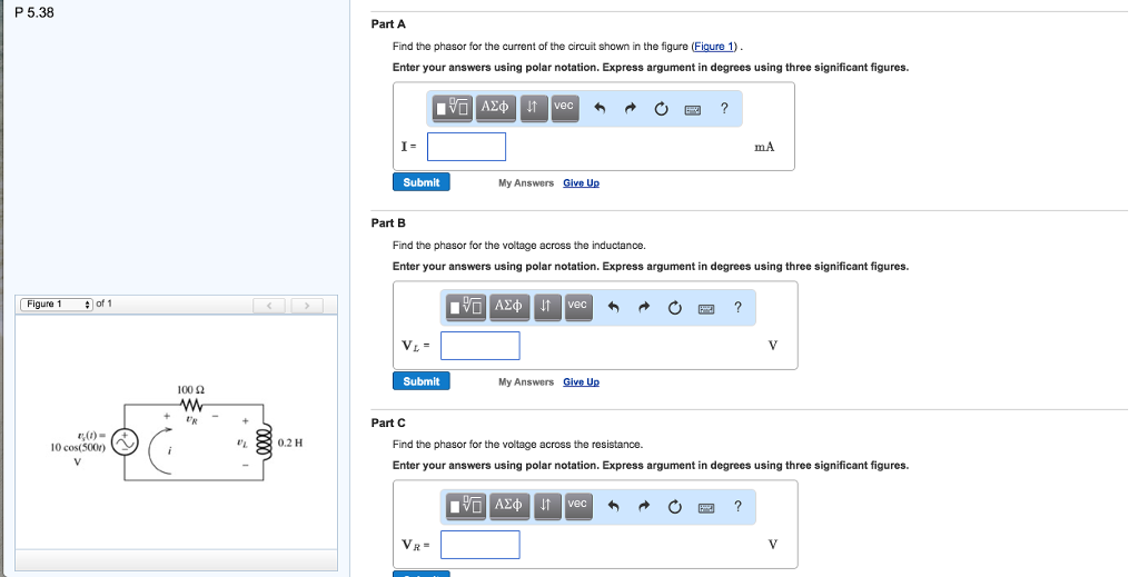 Solved Find the phasor for the current of the circuit shown | Chegg.com
