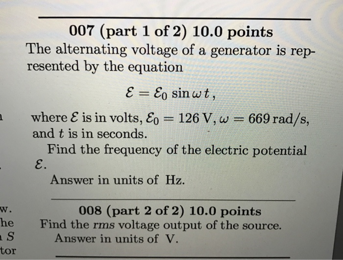 Solved The alternating voltage of a generator is represented | Chegg.com
