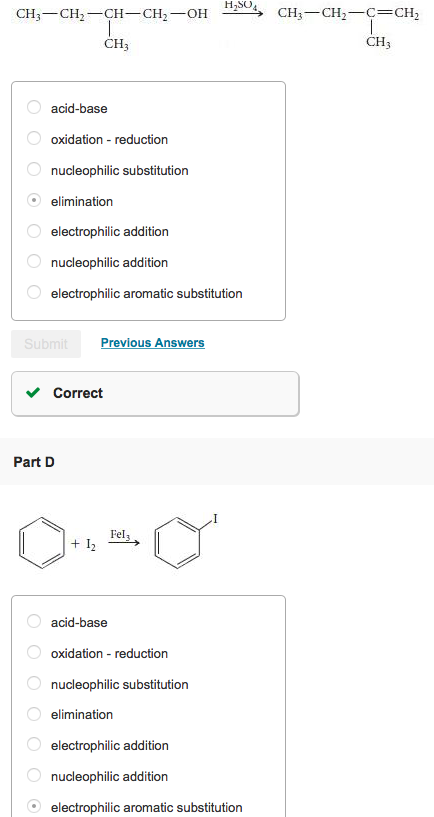 Solved Classify the following organic reactions: Part A 2 | Chegg.com