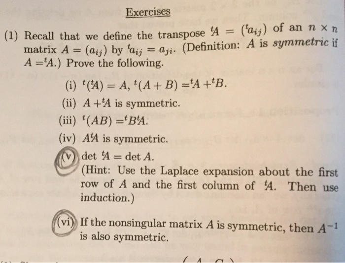 Solved Recall that we define the transpose ^t A = (^ta_ij) | Chegg.com