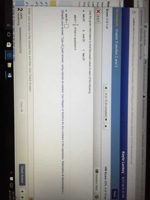 Solved Use the given information find the exact value of | Chegg.com