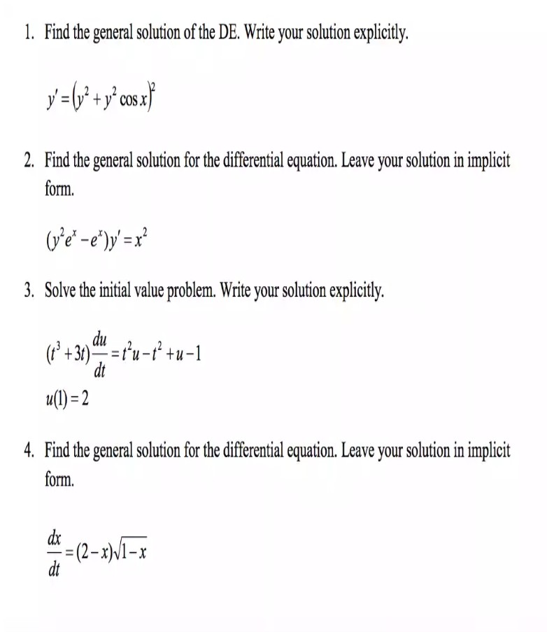 Solved 1. Find the general solution of the DE. Write your | Chegg.com