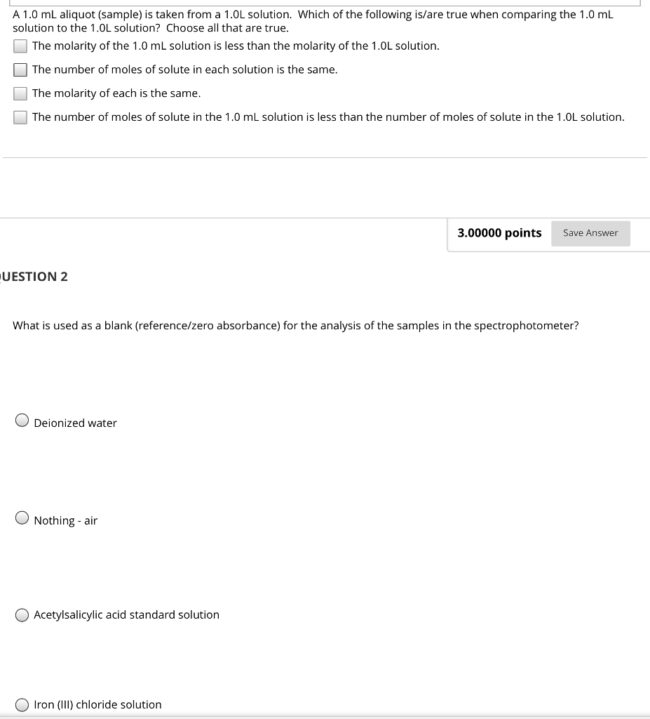 Solved A 1.0 mL aliquot (sample) is taken from a 1.0L | Chegg.com
