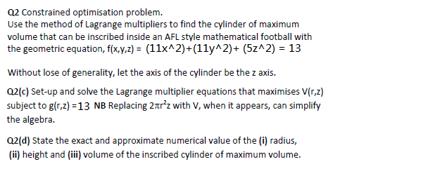 Constrained Optimisation Problem Use The Method Of 4888