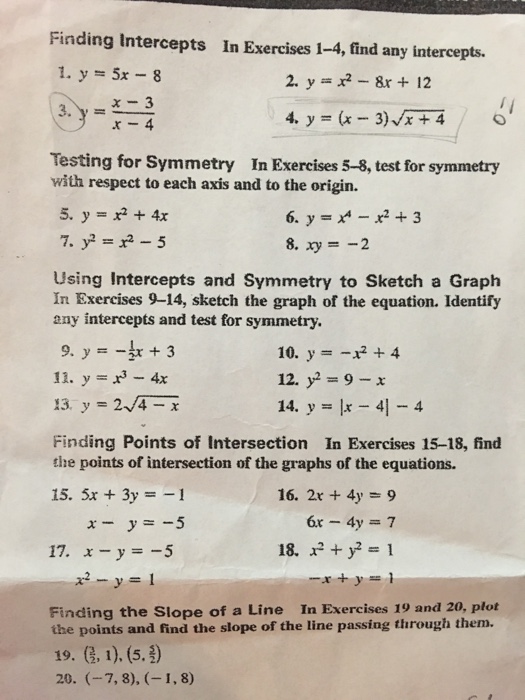 Solved Finding Intercepts In Exercises 1-4, find any | Chegg.com