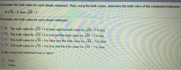 Solved Determine the truth value for each simple statement. | Chegg.com Solved Determine the truth value for each simple statement. | Chegg.com