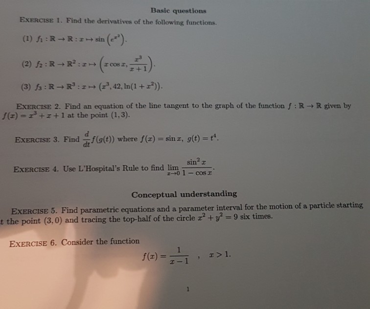 Solved Basic questions EXERCISE 1. Find the derivatives of | Chegg.com