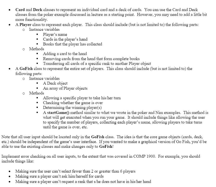 Solved JAVA HELP! GOFISH GAME I need help with: I read the | Chegg.com