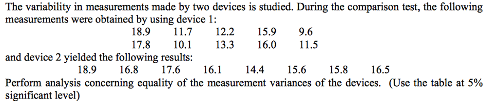 Solved The variability in measurements made by two devices | Chegg.com