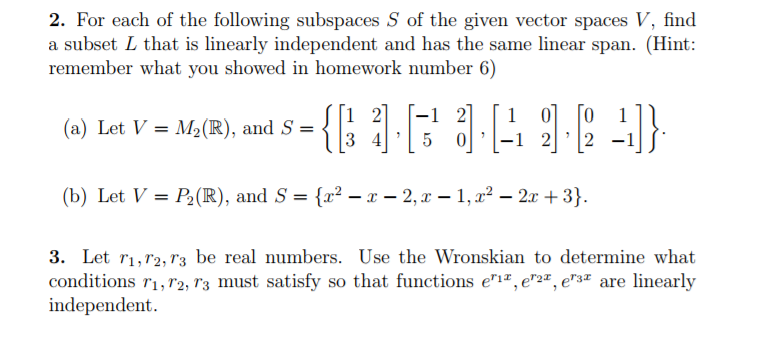 Solved For each of the following subspaces S of the given | Chegg.com