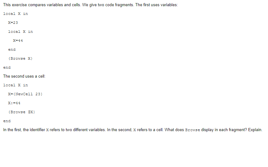 Solved This Exercise Compares Variables And Cells We Give