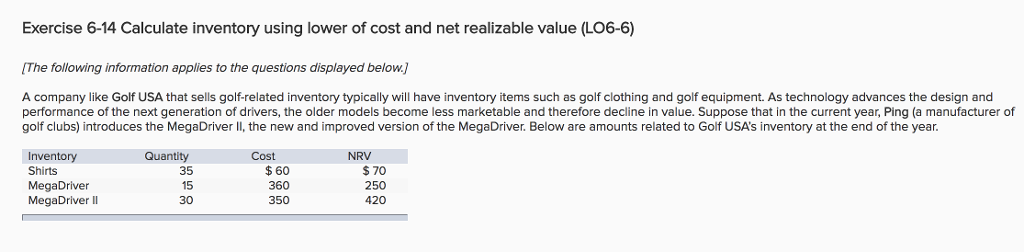 Solved Exercise 6-14 Calculate inventory using lower of cost | Chegg.com