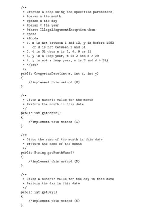Solved Implementing a GregorianDate Class Definition The | Chegg.com