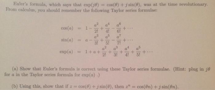 Solved Euler's formula, which says that exp(j^ | Chegg.com