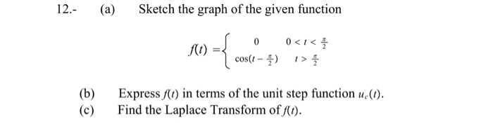 Solved Sketch the graph of the given function f(t) = {0 0