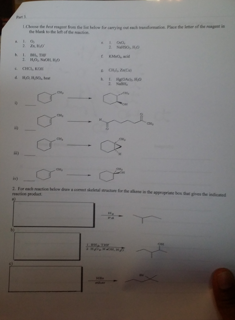 Solved Choose the best reagent from the list below for | Chegg.com