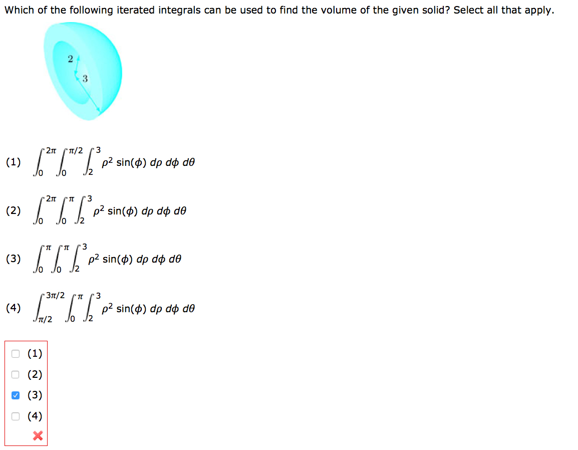 Solved Which of the following iterated integrals can be used | Chegg.com