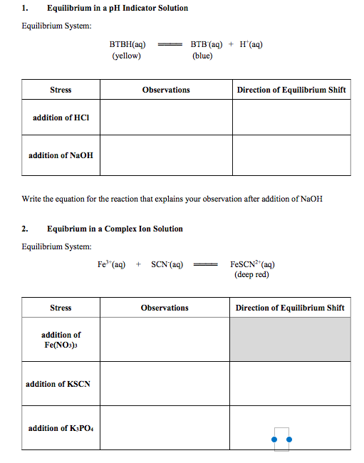 Solved 1. Equilibrium in a pH Indicator Solution Equilibrium | Chegg.com