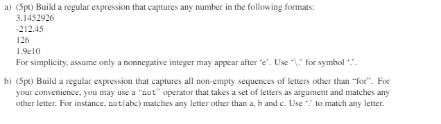Build a regular expression that captures any number | Chegg.com