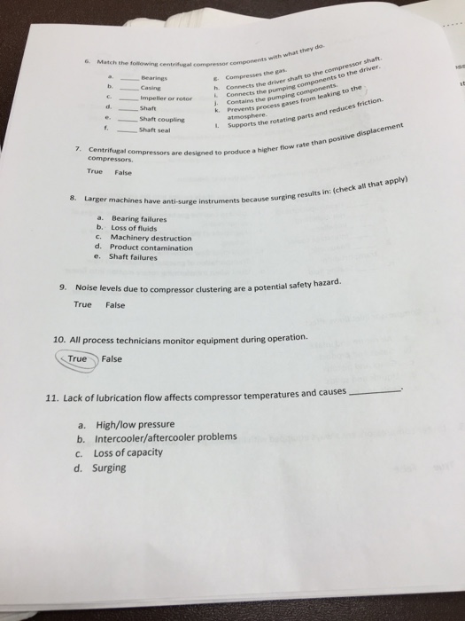 Solved Match the following centrifugal compressor components | Chegg.com