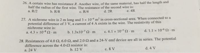 Solved A certain wire has resistance R. Another wire, of the | Chegg.com