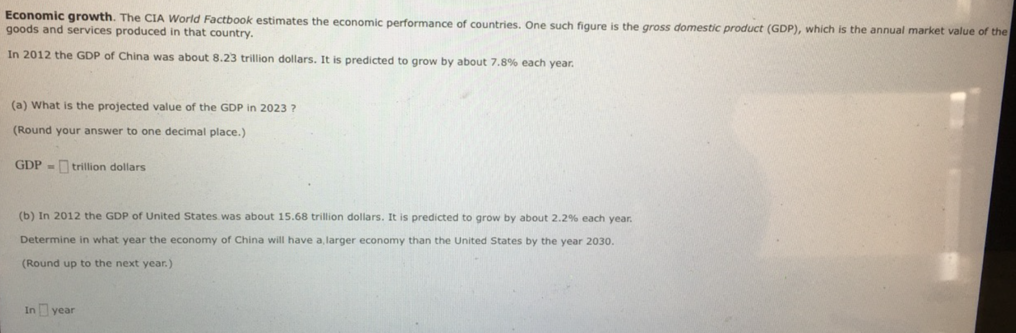 Solved Economic growth The CIA World Facebook estimates the | Chegg.com