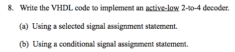 Solved Write the VHDL code to implement an active-low 2-to-4 | Chegg.com