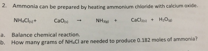 Solved Ammonia can be prepared by heating ammonium chloride | Chegg.com