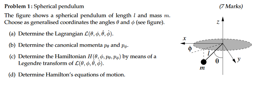 Solved Problem 1: Spherical pendulum The figure shows a | Chegg.com