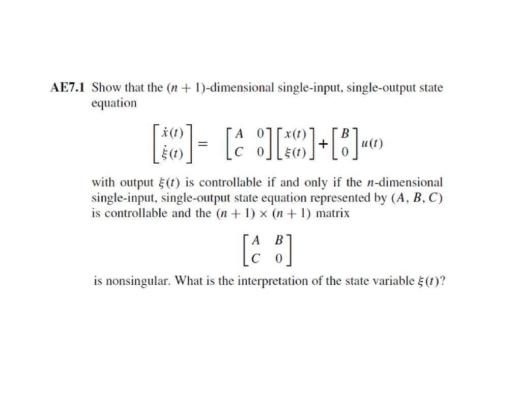 Solved Show That The N 1 Dimensional Single Input