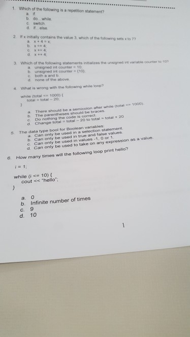 Solved Which of the following is a repetition statement? a. | Chegg.com