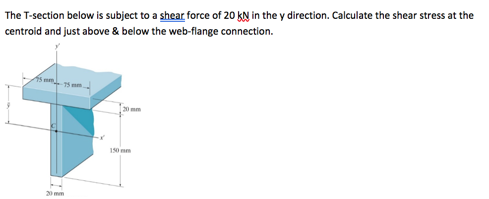 Solved The T-section below is subject to a shear force of 20 | Chegg.com