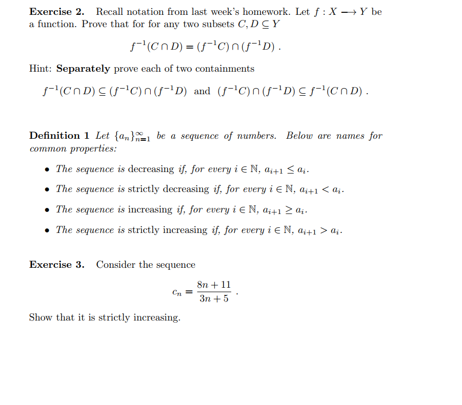 Solved Exercise 2. Recall notation from last week's | Chegg.com