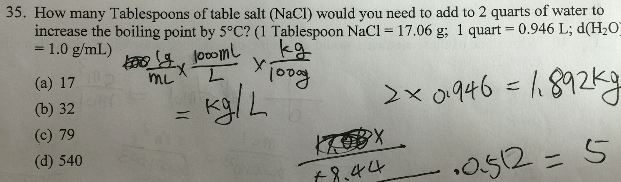 Solved How many Tablespoons of table salt (NaCl) would you | Chegg.com