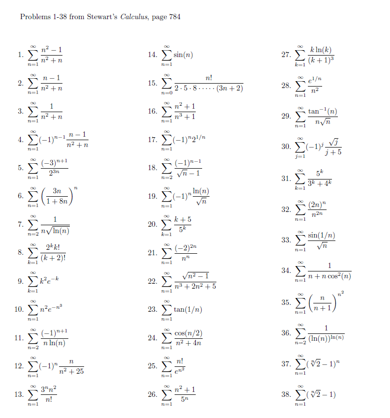 Solved Problems 1-38 from Stewart's Calculus, page 784 Sigma | Chegg.com