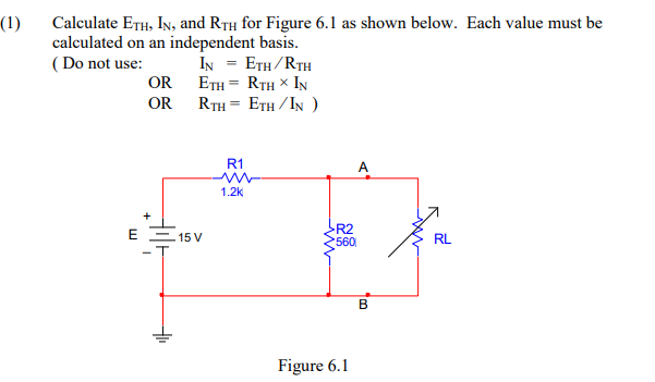 Solved Calculate ETH, IN, and RTH for Figure 6.1 as shown | Chegg.com