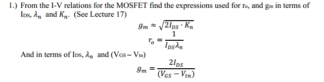 Solved From the I-V relations form the MOSFET find the | Chegg.com