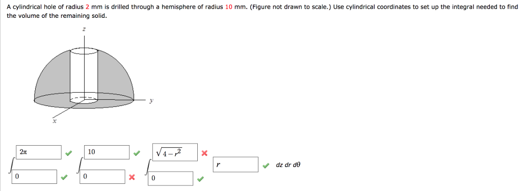 Solved A cylindrical hole of radius 2 mm is drilled through | Chegg.com