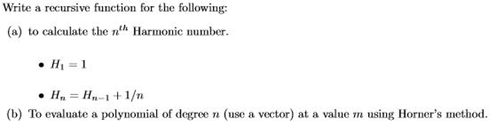 Solved Write a recursive function for the following: to | Chegg.com