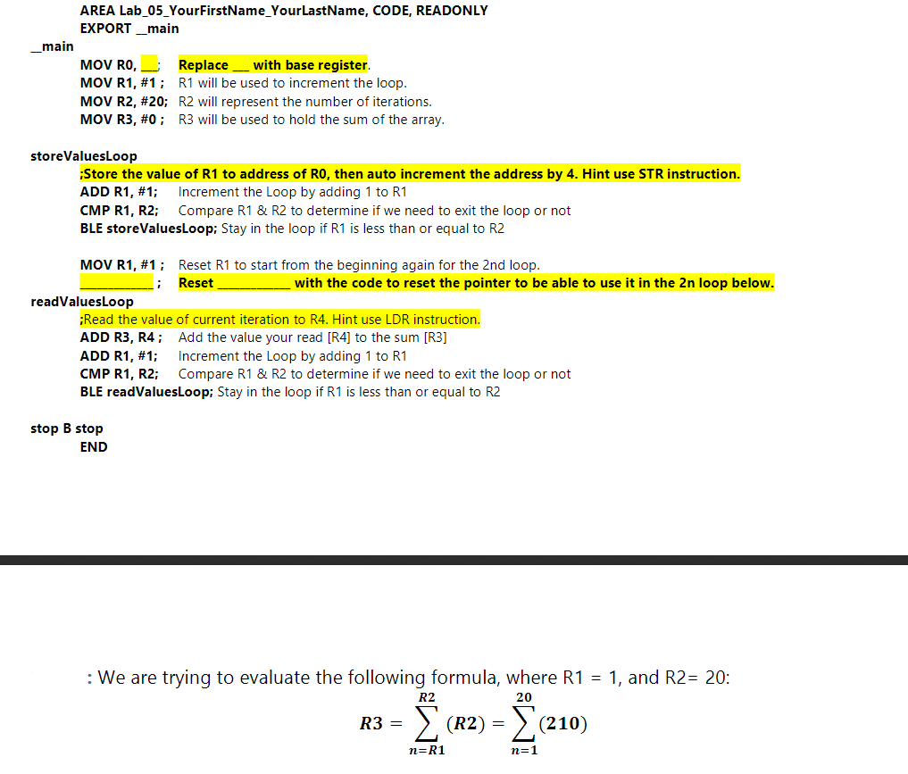 Solved AREA Lab 05 YourFirstName YourLastName, CODE, | Chegg.com